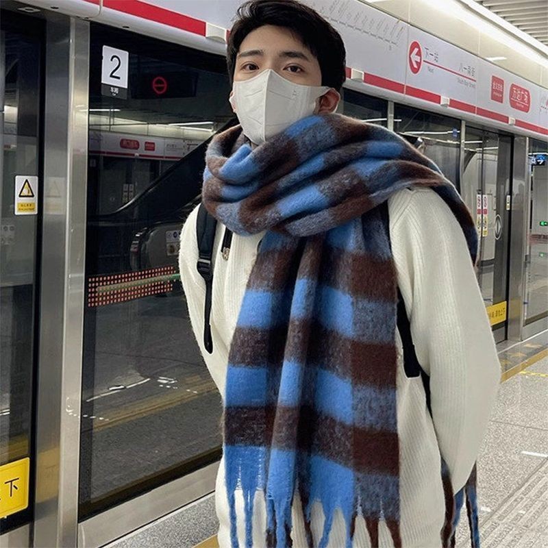 Men's Fashionable High-End Scarf Winter Plaid Versatile New Black and ...