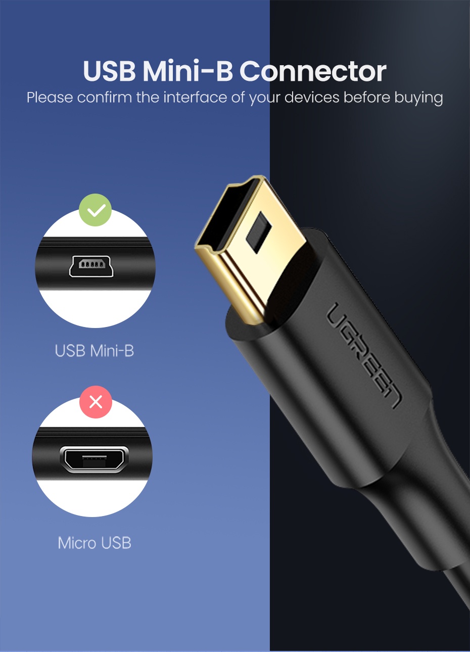 Ugreen สายเคเบิล USB 2.0 ขนาดเล็ก สําหรับกล้องดิจิทัล เครื่องเล่น MP3 ...