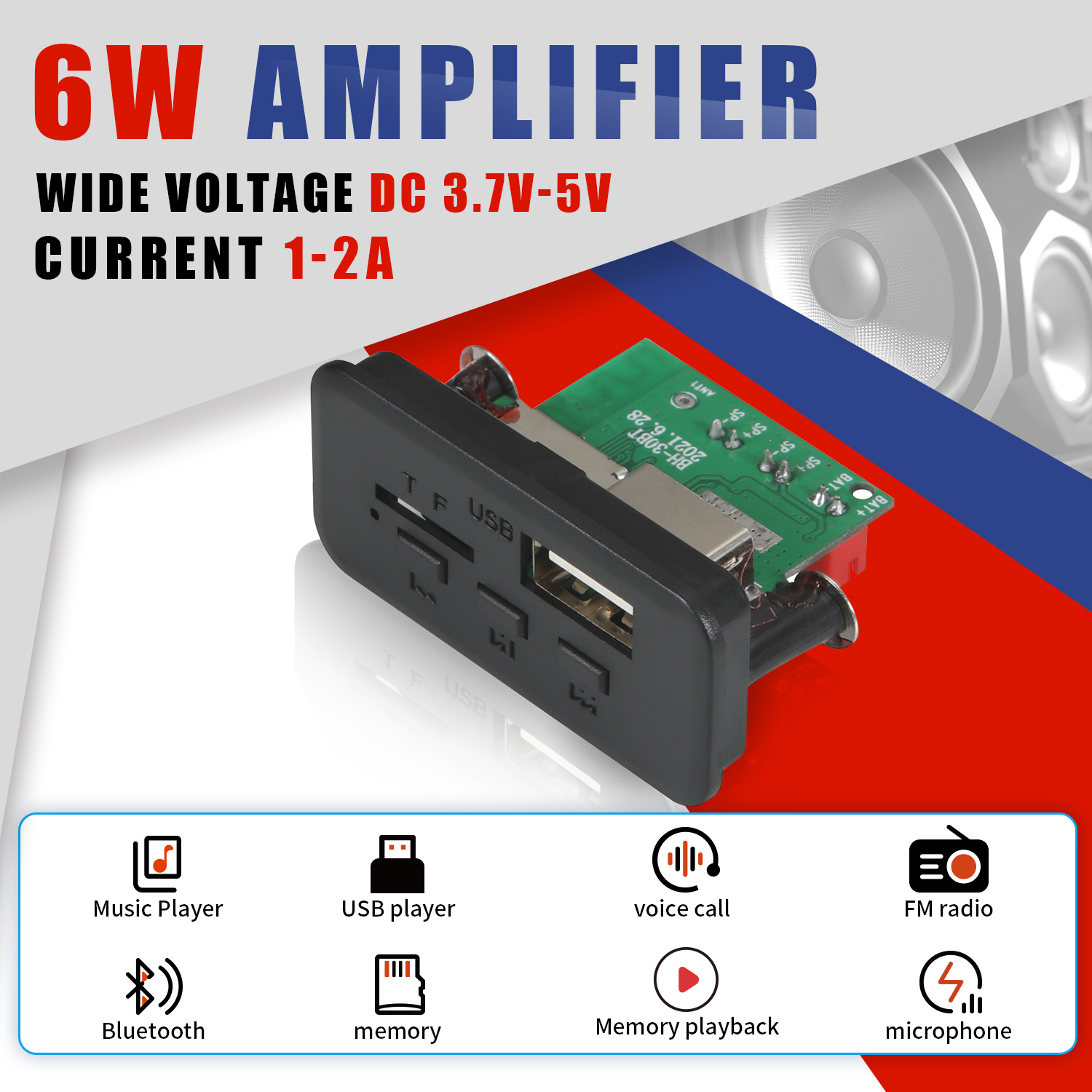 6w เครื่องขยายเสียง DIY Mp3 WMA WAV APE FLAC ถอดรหัส 5V 3W บลูทูธ 5.0 โทรการบันทึก USB TF วิทยุ ...