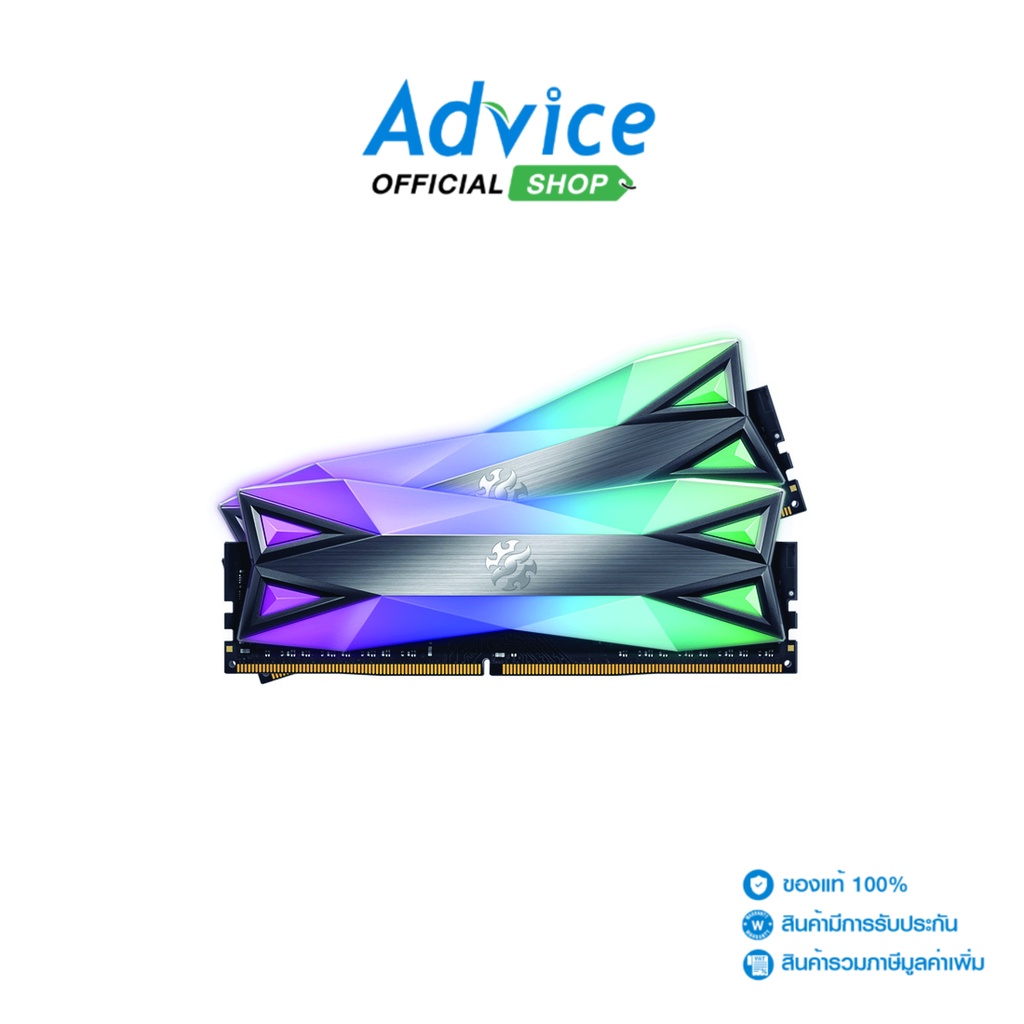 Adata Ram แรม Ddr4 3200 16gb 8gbx2 D60 Xpg Rgb Black Ax4u32008g16a