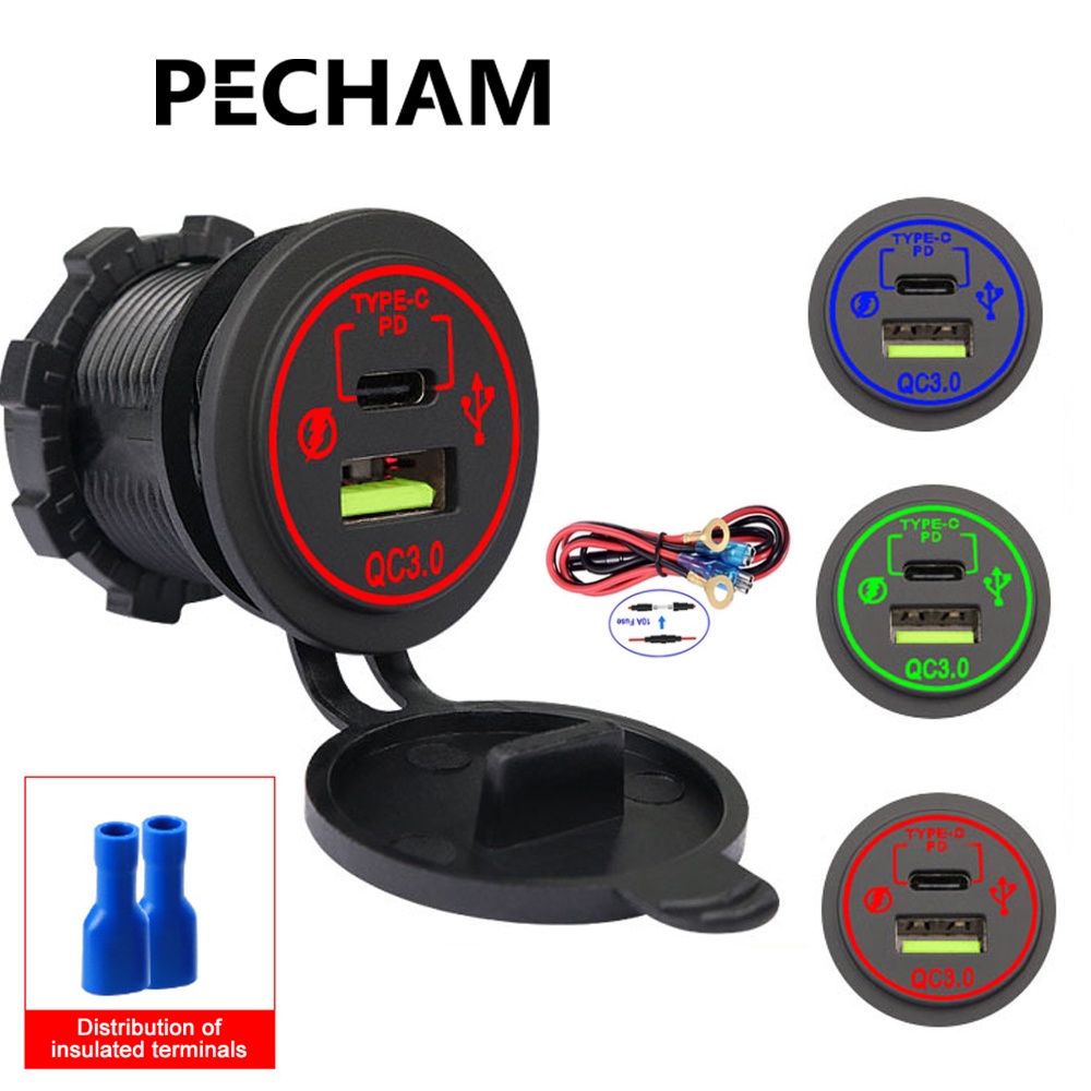 PECHAM Qc 3.0 ที่ชาร์จ USB ในรถยนต์ สําหรับรถบรรทุก เรือ รถจักรยานยนต์ ประเภท PD พร้อมปลั๊ก ...