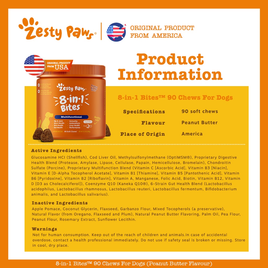Zesty Paws 8-in-1 Multifunctional Bites for Dogs Overall Support ขนม ...