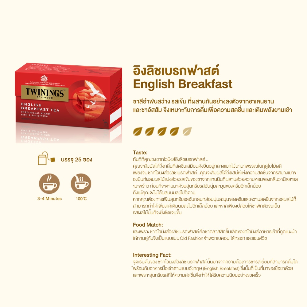 ทไวนิงส์ ชาสีอำพันสว่าง อิงลิช เบรกฟาสต์ ชนิดซอง 2 กรัม แพ็ค 25 ซอง ...