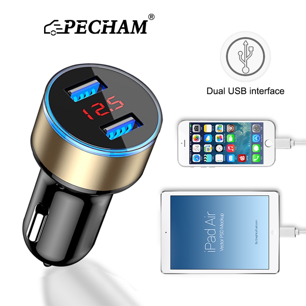 PECHAM ที่ชาร์จในรถยนต์ 2 พอร์ต 5V 3.1A QC 3.0 Dual USB ที่ชาร์จในรถ Mobil Charger Mobil ชาร์จ ...