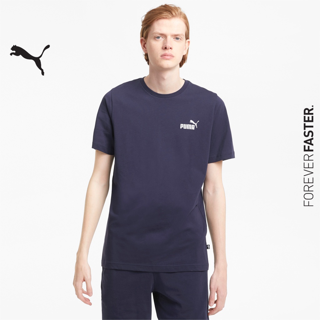 PUMA BASICS - เสื้อยืดคอกลมผู้ชาย Essentials Small Logo Tee สีฟ้า - APP ...