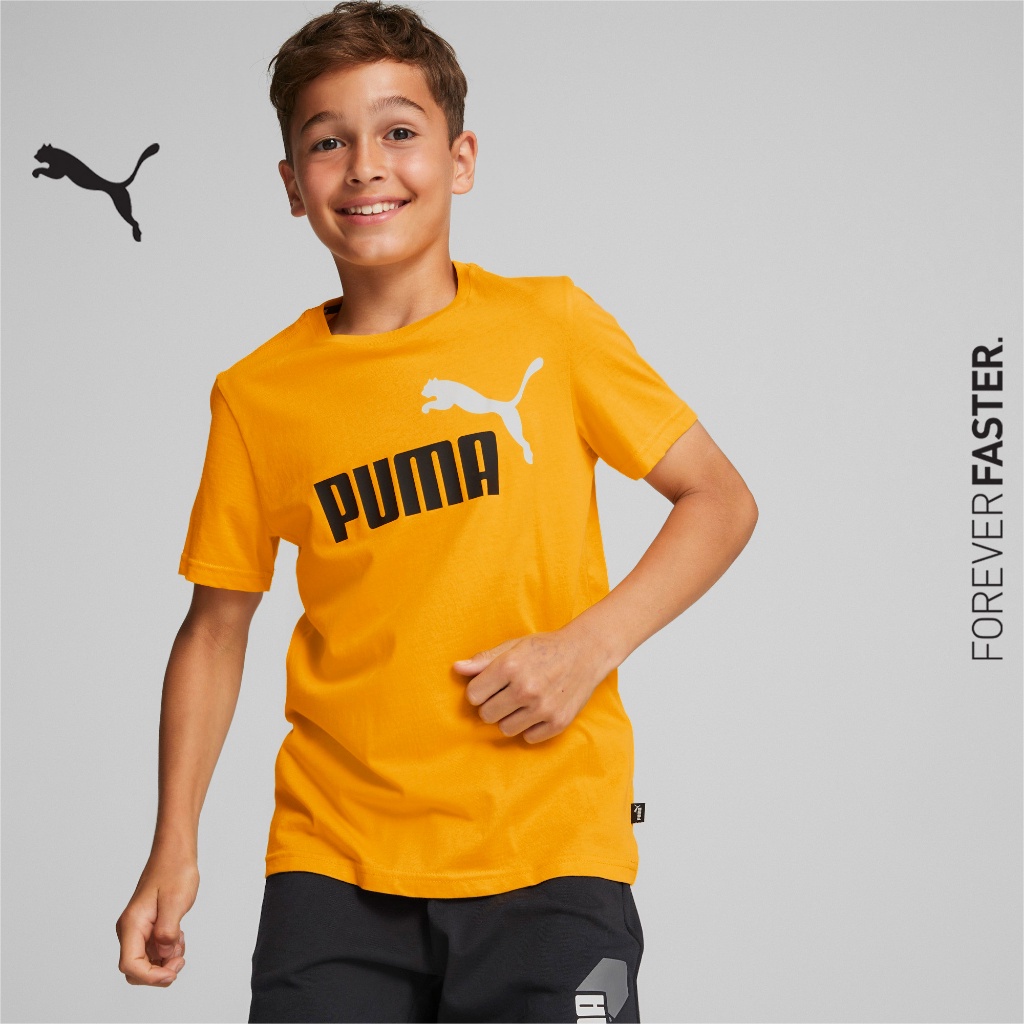 PUMA KIDS - เสื้อยืดคอกลมเด็กโต Essentials Two-Tone Logo Tee สีส้ม ...