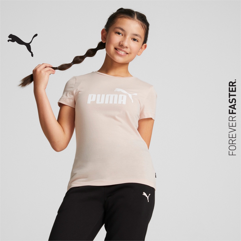 PUMA KIDS - เสื้อยืดคอกลมเด็กโต Essentials Logo Tee สีชมพู - APP ...