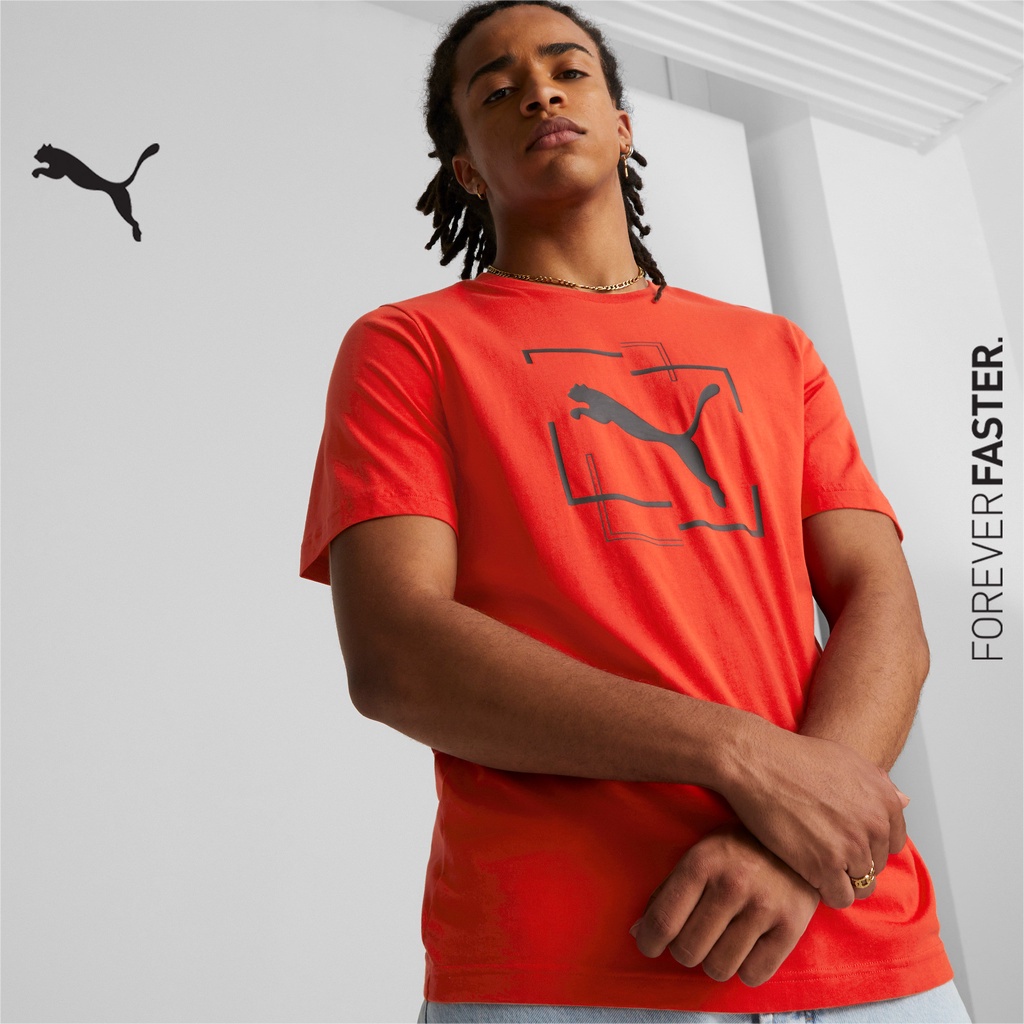 PUMA TRAINING - เสื้อยืดออกกำลังผู้ชายแขนสั้น Performance Slogan สีแดง ...