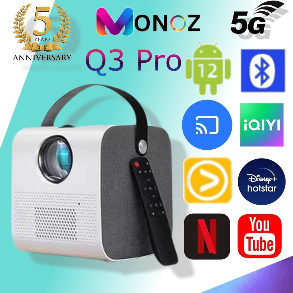 MONOZ โปรเจคเตอร์ Q3 Pro Full HD 4K 1080P Lumen Bluetooth Projector ...