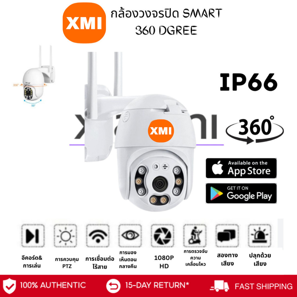 จัดส่งฟรี Xmi CCTV 360 Degree 1080P FHD WiFi กล้อง กล้องวงจรปิด IP ...