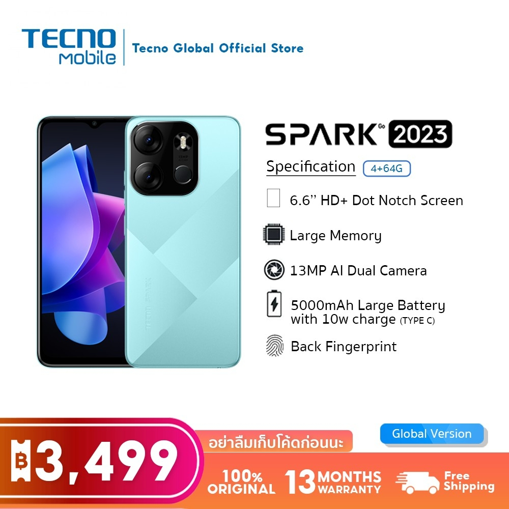 Tecno SPARK Go 2023 โทรศัพท์ หน้าจอ6.6 HD แบตเตอรี่อึดถึง 5000mAh (364GB464GB) - tecno_global ...