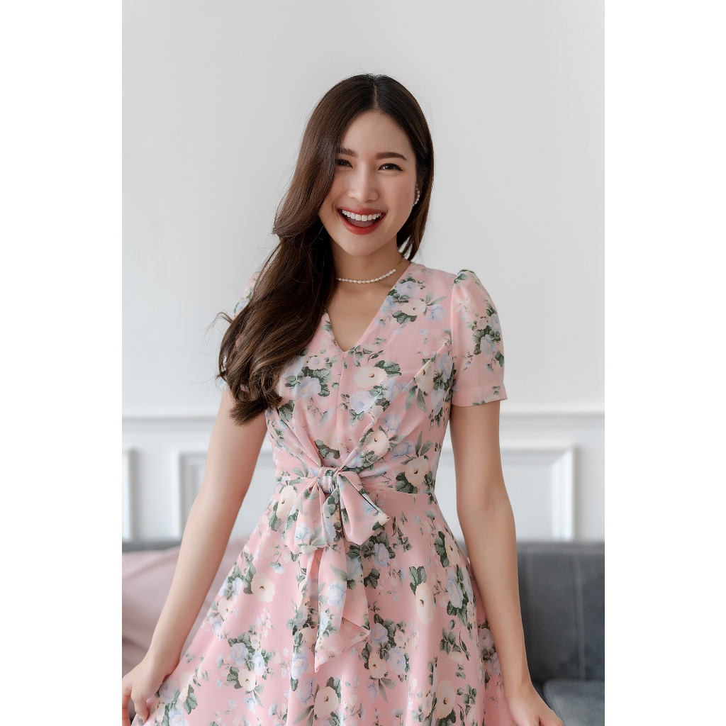 PD132 Pink Floral Bow Dress - panicloset - ThaiPick