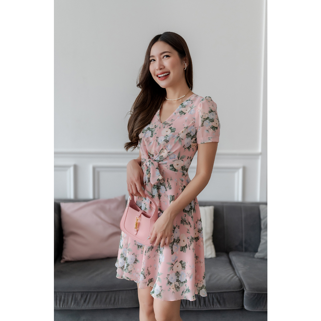 PD132 Pink Floral Bow Dress - panicloset - ThaiPick