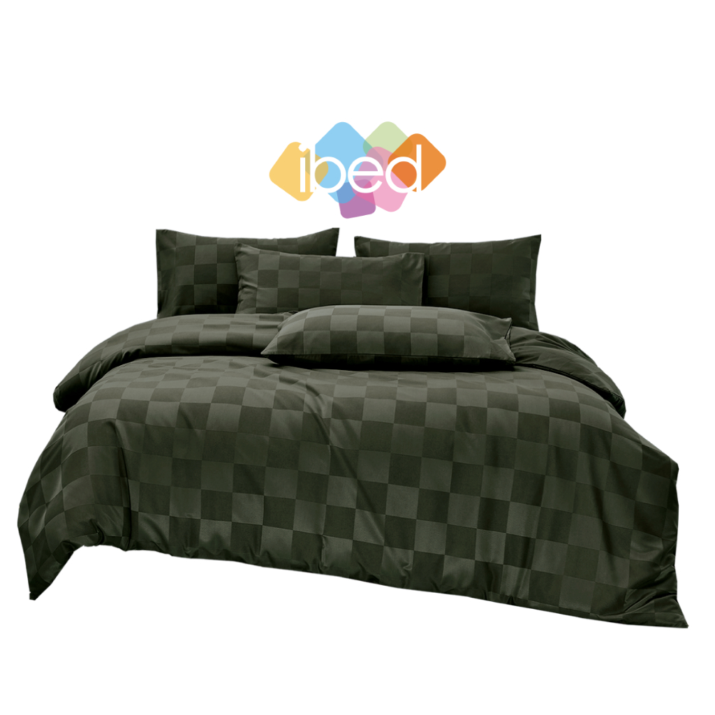 ibed ชุดผ้าปูที่นอนครบเซ็ท Softex Satin (ลายตาราง) Olive Green 3.5 ฟุต5 ...