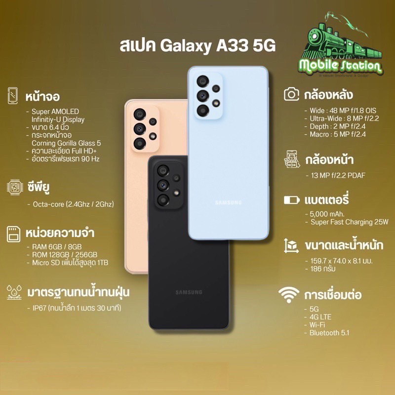 ใหม่ Samsung Galaxy A53 5G A33 5G สมาร์ทโฟนเกมมิ่ง Exynos 1280 FHD sAMOLED 120Hz แบต 5000 mAh ...