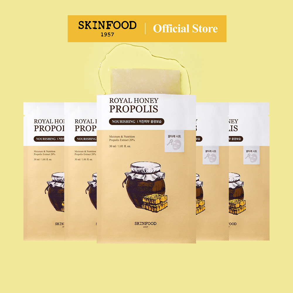 SKINFOOD Royal Honey Propolis Enrich Mask 5 Sheets (30ml5) for Nutritive Moisturizing Effect ...