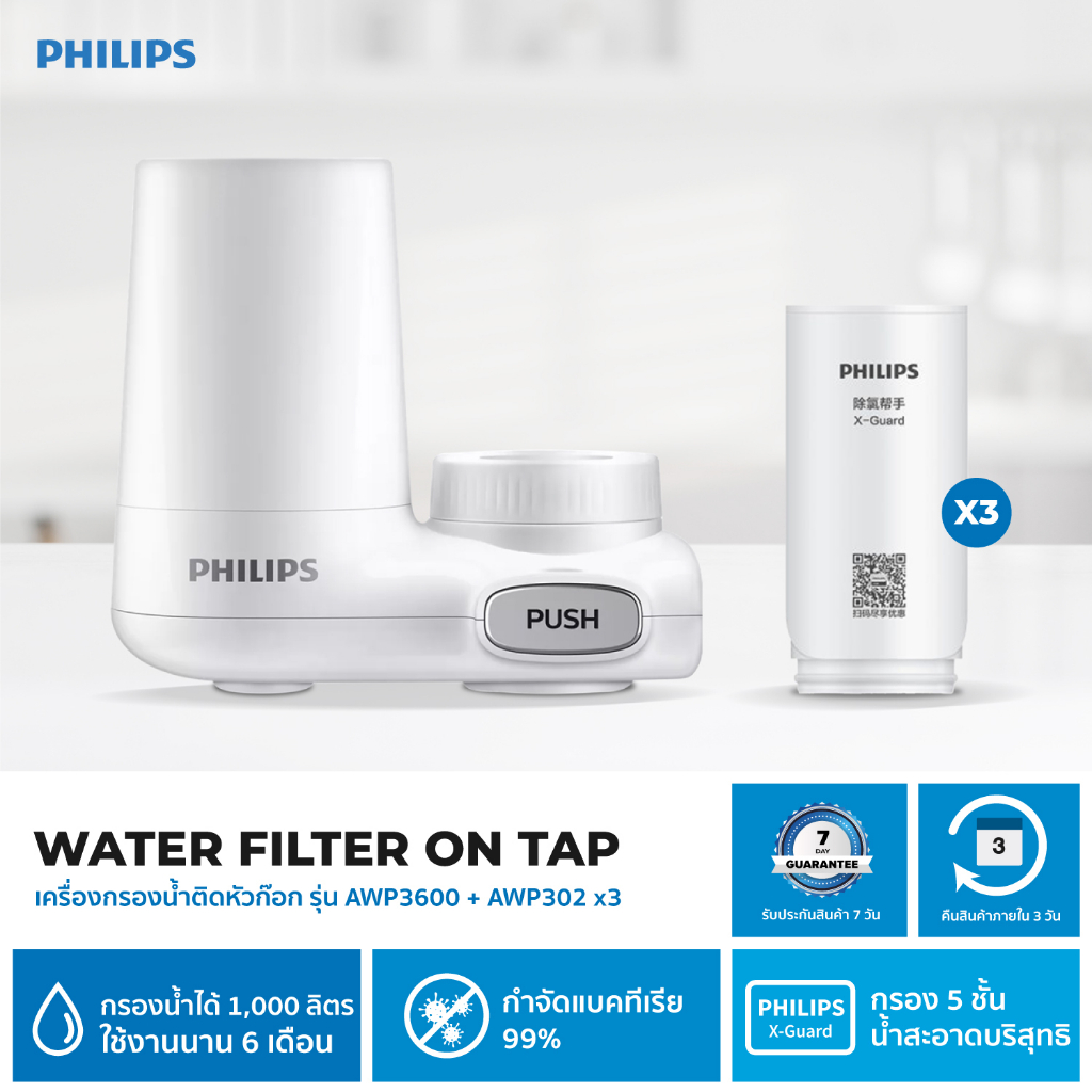(ลด ล้าง สต๊อก) Philips เครื่องกรองน้ำติดหัวก๊อก รุ่น AWP3600 On Tap ...