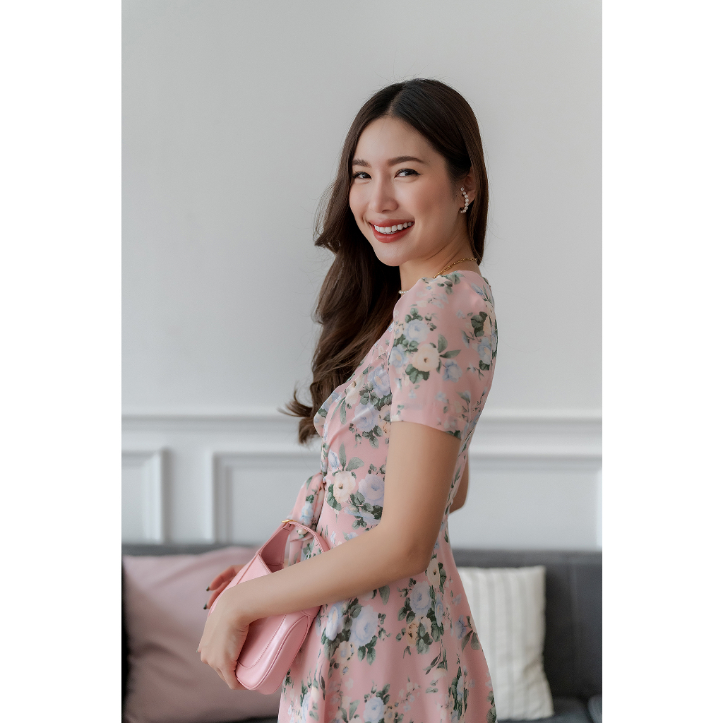 PD132 Pink Floral Bow Dress - panicloset - ThaiPick