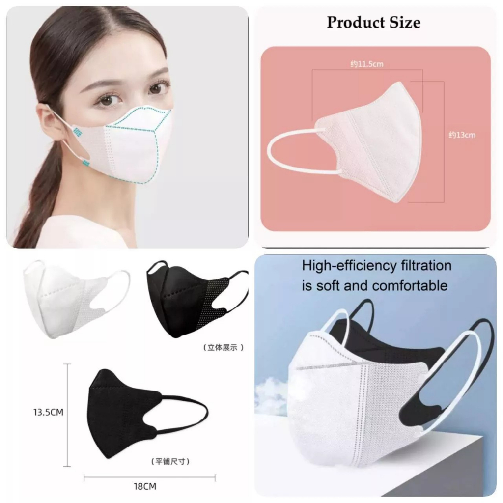 แมส 3D หน้าเรียว สีขาว/ดำ 10ชิ้น / mask face ผู้ใหญ่ หน้ากากอนามัย ผ้า ...