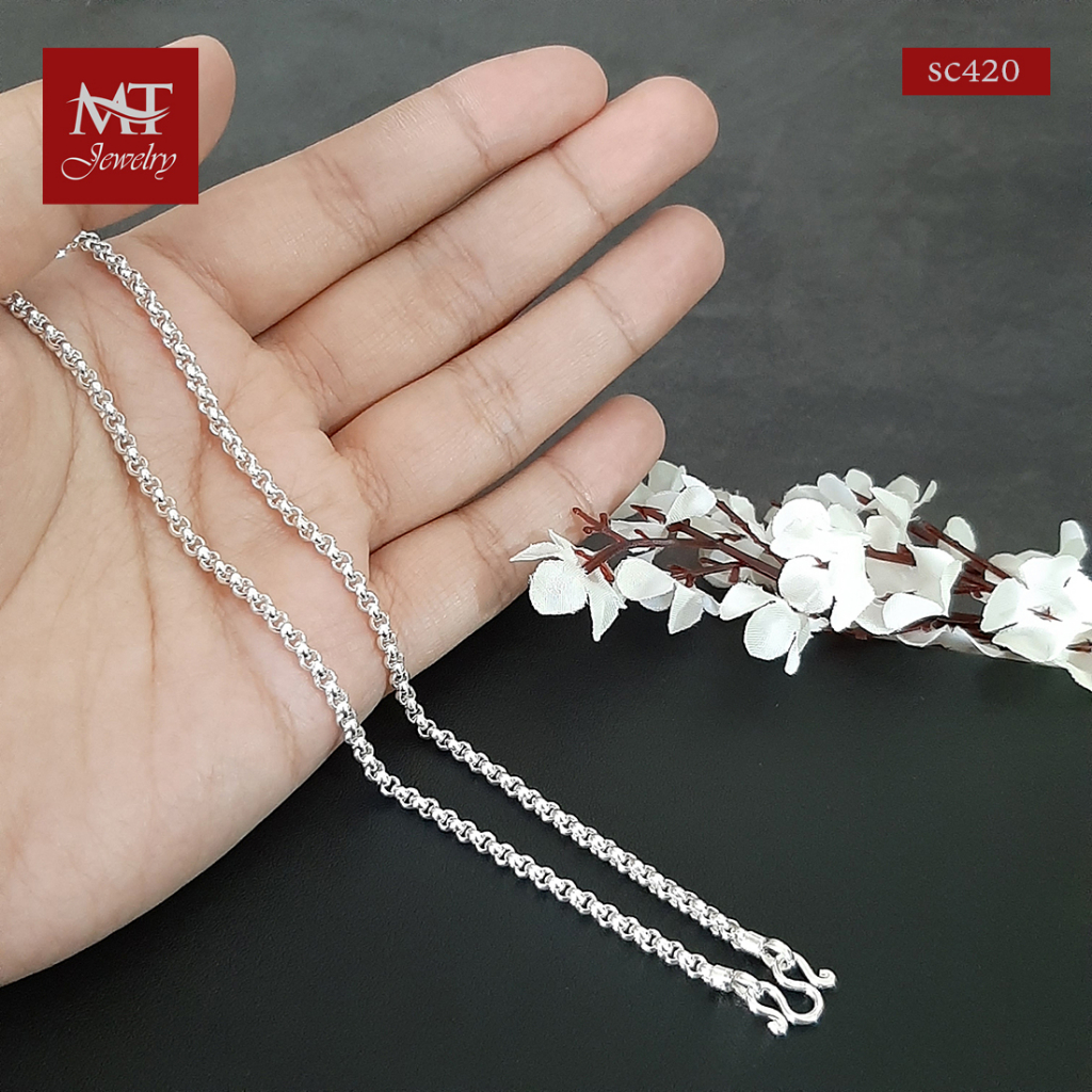 MT สร้อยคอเงินแท้ ลายผ่าหวาย งานไทย หนา 3 มม. ยาว 14 16 18 20 22 24 ...