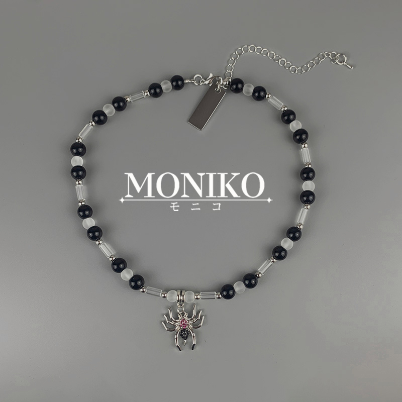 MONIKO สร้อยคอลูกปัด จี้แมงมุม ประดับเพชร สีดํา สไตล์ฮิปฮอป สําหรับ ...