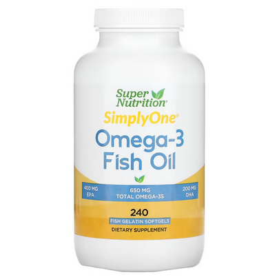 Super Nutrition Omega-3 Fish Oil 1,000 mg 240 Fish Softgels (exp.07/25 ...