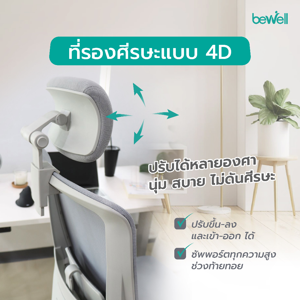 ใส่โค้ดรับเงินคืน 1000 coins Bewell Ergonomic Chair รุ่น Esteem เก้าอี้ทำงาน เก้าอี้เพื่อสุขภาพ ...