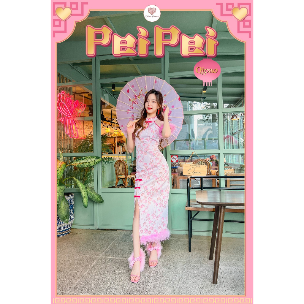 Peipei dress เดรสกี่เพ้าตรุษจีนผ้าแจ็คการ์ด โทนชมพู สวยหวาน น่ารัก ใส่ ...