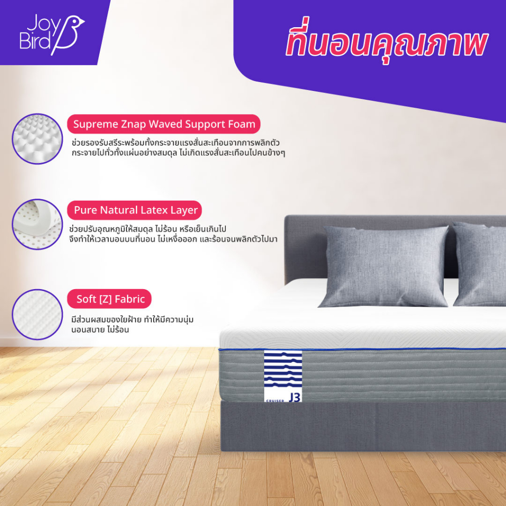 ส่งฟรี Zcoopy ที่นอนยางพาราธรรมชาติแท้100 ไร้แรงสั่นสะเทือน นุ่มสบาย ไม่ร้อน ZCOOPY J3 Cruiser ...