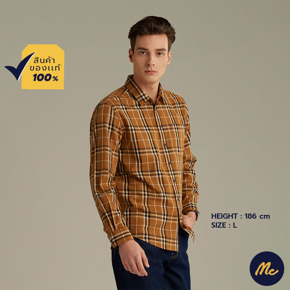 Mc Jeans เสื้อเชิ้ตแขนยาว ผู้ชาย ลายสก็อตสีกรมท่า Mslz167 Mc Jeans