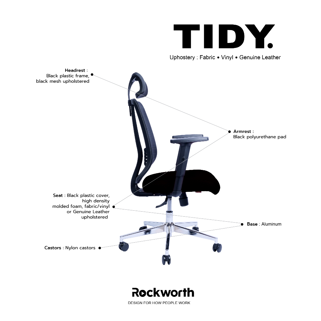 ส่งฟรี Rockworth เก้าอี้สำนักงาน เก้าอี้ทำงาน Ergonomic รุ่น Tidy สีดำ ...