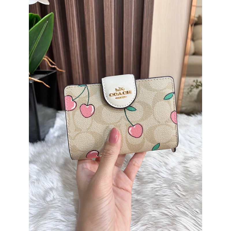 Coach Medium Corner Zip Wallet In Signature Canvas With Heart Cherry ...