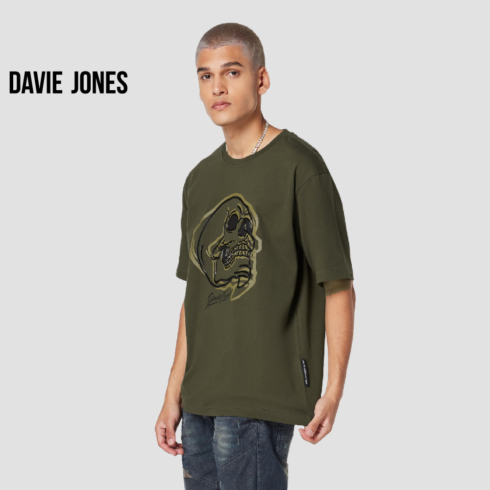 DAVIE JONES เสื้อยืดโอเวอร์ไซส์ พิมพ์ลายโลโก้ สีเขียว สีกรม สีเขียวอ่อน ...