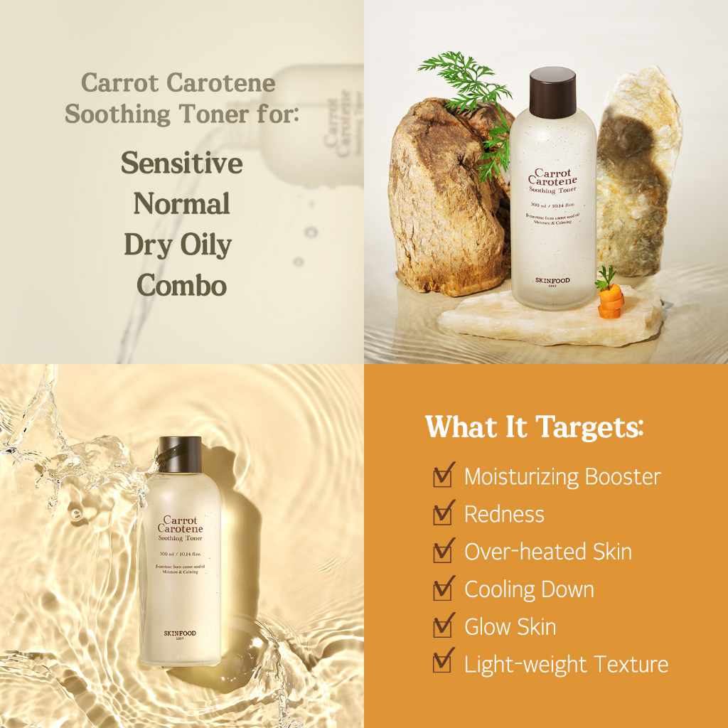 SKINFOOD 100 Vegan Carrot Carotene Soothing Toner 300ml Instantly ...