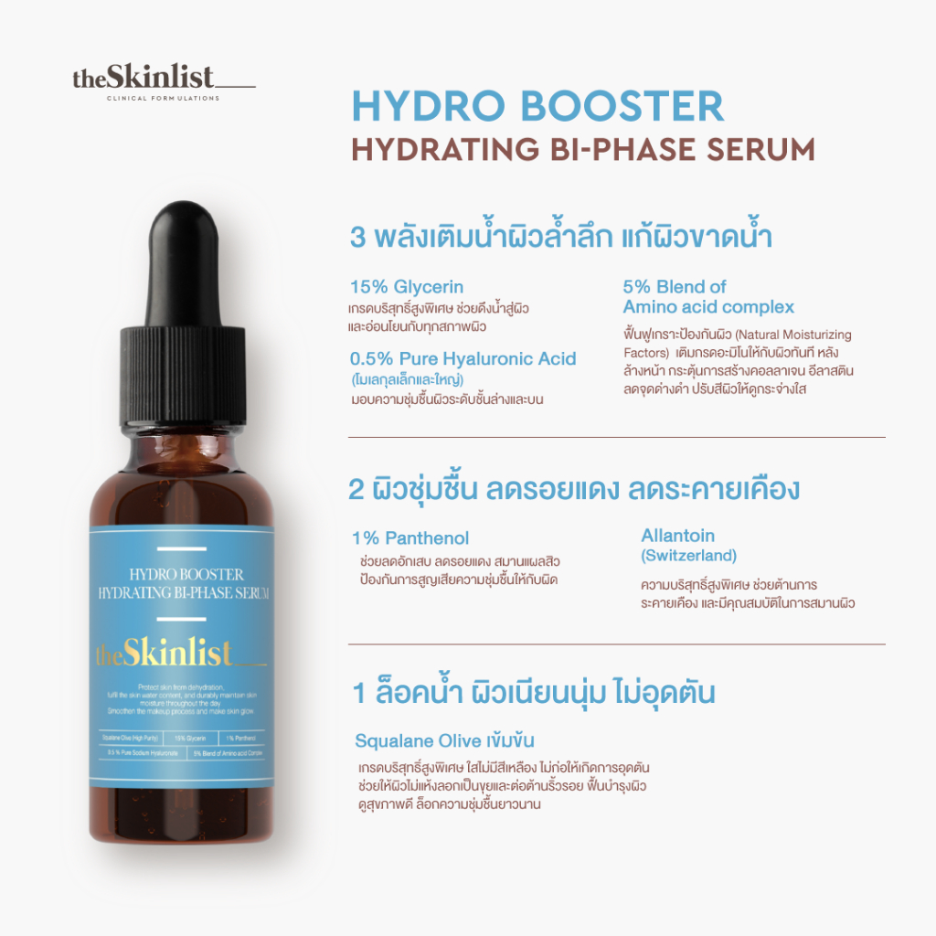 The Skinlist Hydro Booster Hydrating Bi-Phase Serum 30 ml มอยส์เจอไรเซอร์รูปแบบเซรั่มสำหรับ ผิว ...