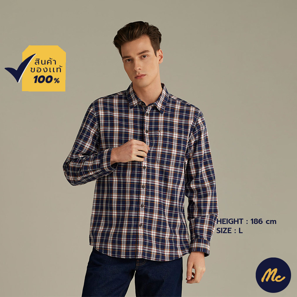 Mc Jeans เสื้อเชิ้ตแขนยาว ผู้ชาย ลายสก็อตสีกรมท่า Mslz167 Mc Jeans