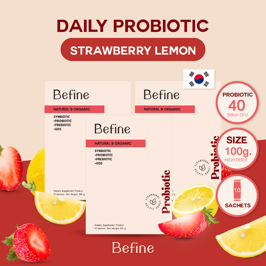 [ส่งฟรี] Befine Probiotic รส Strawberry Lemon โพรไบโอติก 3 กล่อง 300 ...