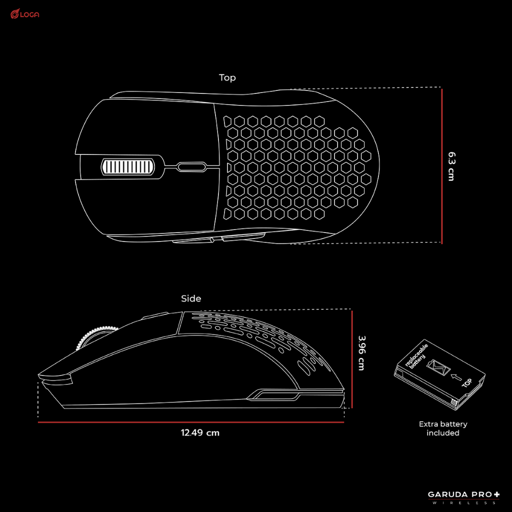 LOGA GARUDA PRO PLUS Wireless Gaming mouse ( Hotswappable battery) สีดำ ...