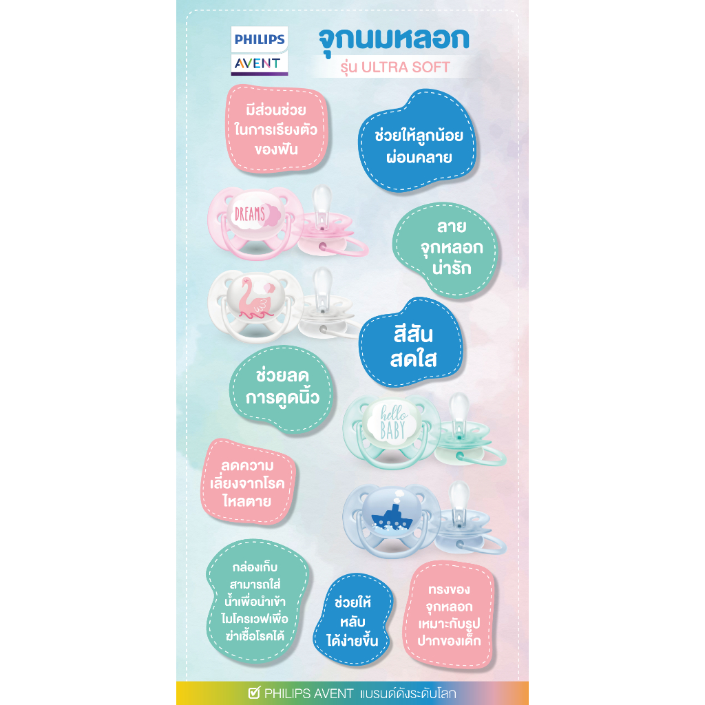 PHILIPS AVENT จุกนมหลอก รุ่น Ultra soft (แพ็คคู่) ผิวสัมผัสนิ่ม ยืดหยุ่นได้ดี - PUMPNOM - ThaiPick