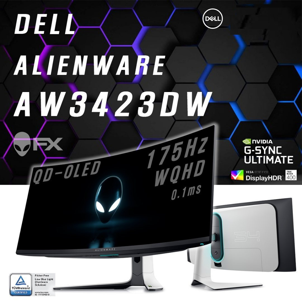 Alienware AW3423DW QD OLED 34 Inch WQHD (3440x1440) 219 1800R Curved Gaming Monitor 175Hz 0.1ms ...