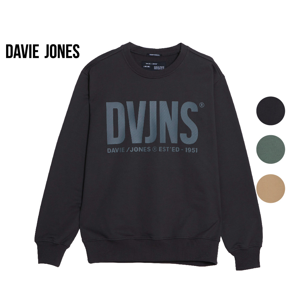 DAVIE JONES เสื้อสเวตเตอร์ ทรง Regular Fit พิมพ์ลายโลโก้ สีกากี สีเขียว ...
