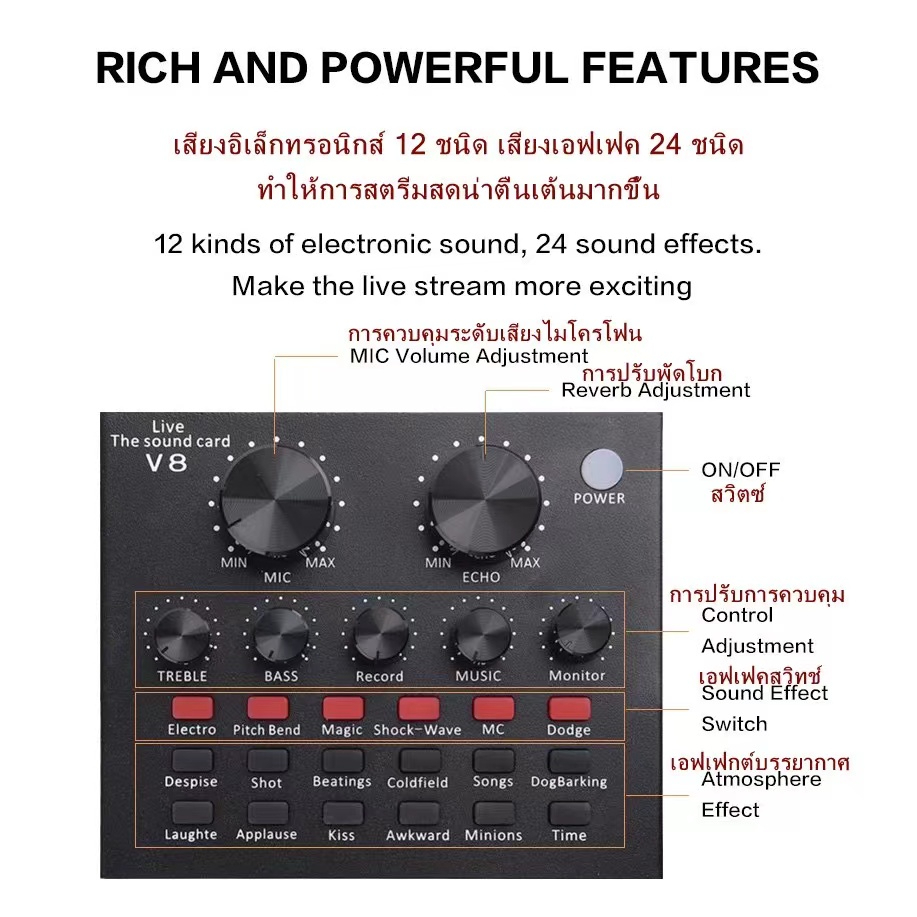 V8 Audio Stereo Headset Microphone Webcast Streamer Live Sound Card ...