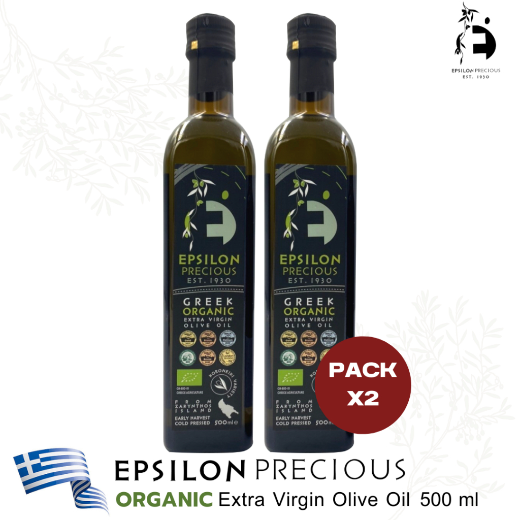 PackX2 Epsilon Precious ORGANIC Extra Virgin Olive Oil 500ml - Bottle ...