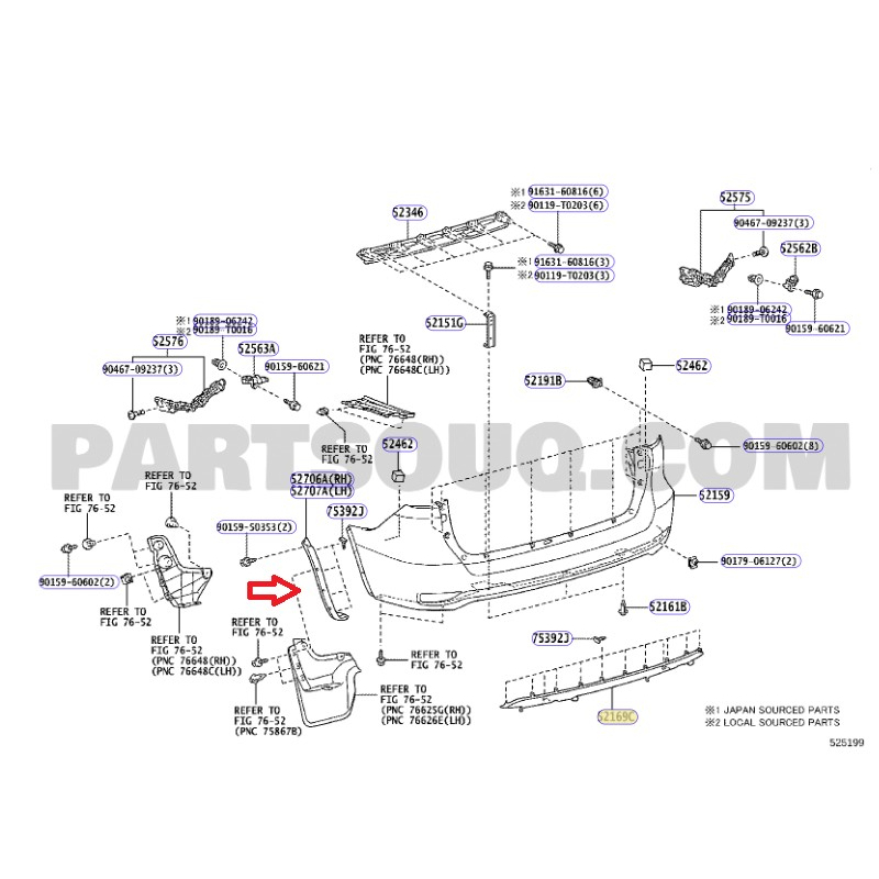 คิ้วปลายกันชนหลัง Toyota Fortuner LEGENDER 52707-YP030/52706-Yp030 แท้ ...