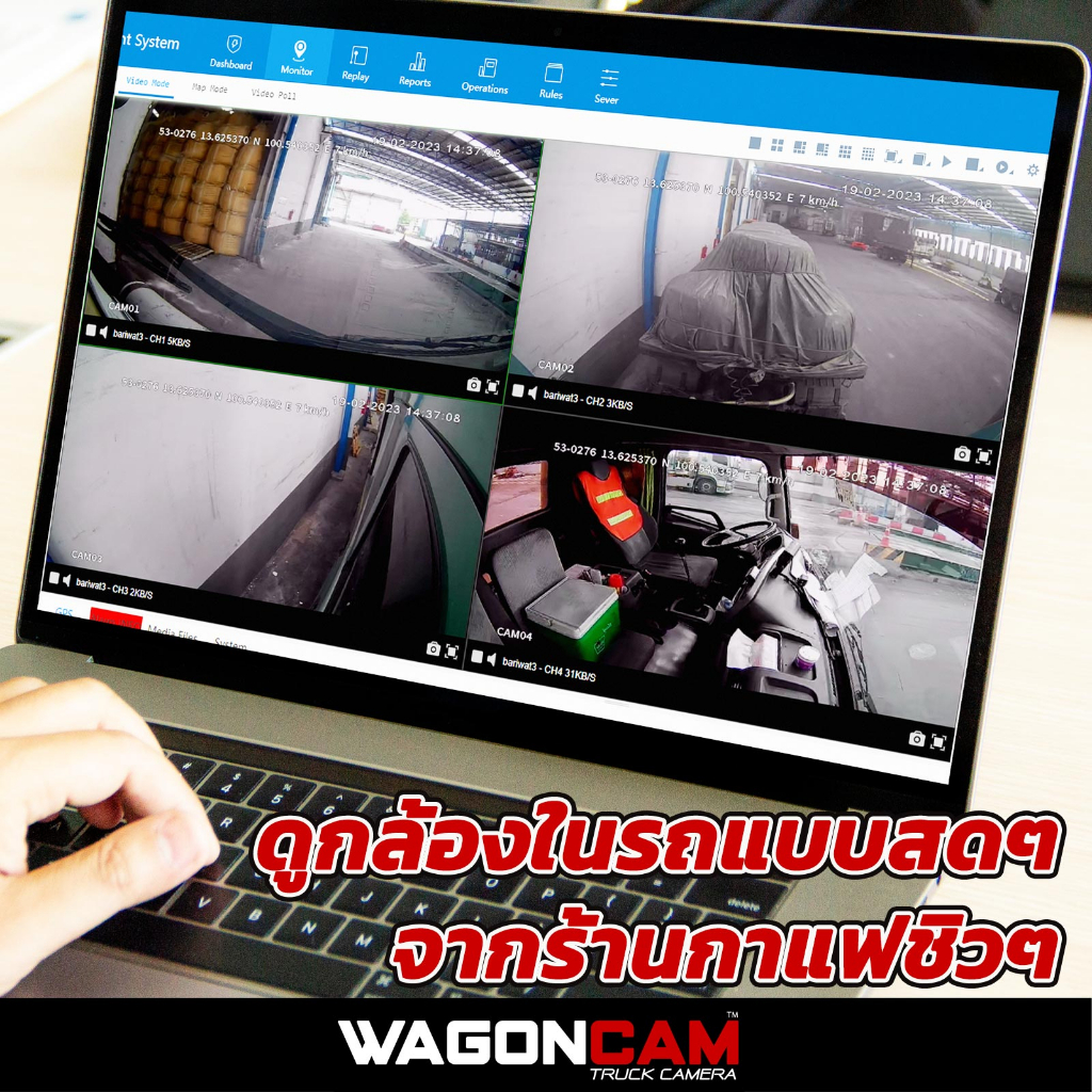 WAGONCAM กล้องติดรถบรรทุกออนไลน์ กล้องรถบัส กล้องรถพ่วง แบบภายนอก รุ่น 4G HD กล้อง 4 ตัว ใส่ SIM ...