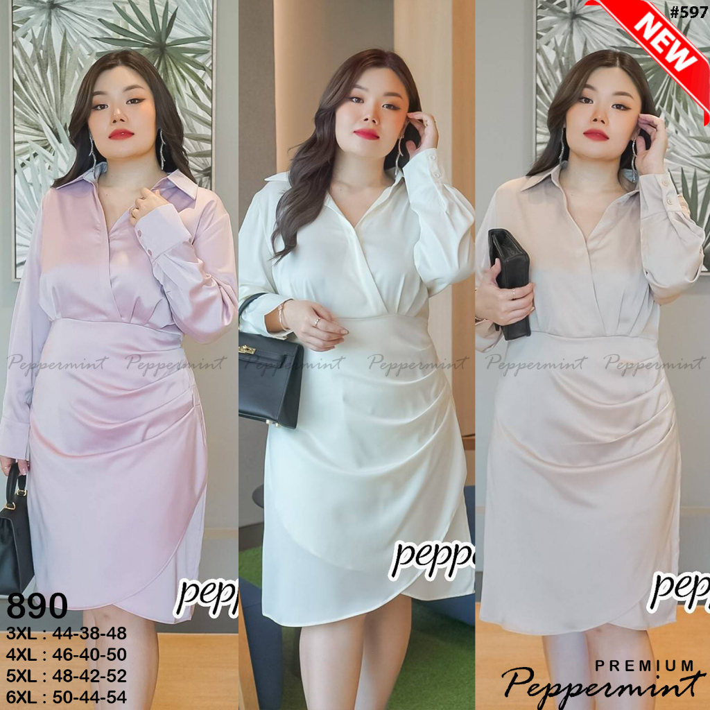 งานพรีเมียม นำเข้า เดรสเชิ้ตสาวอวบ คุณนาย ไฮโซเว่อร์ Sizeอก40-50 Peppermint Plus Size (597 A 629 ...