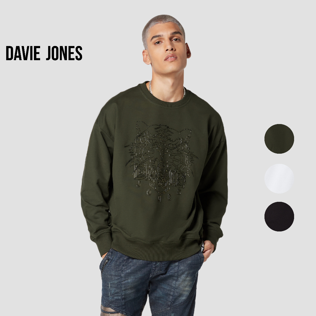 DAVIE JONES เสื้อสเวตเตอร์ โอเวอร์ไซส์ พิมพ์ลาย สีเขียว สีดำ สีขาว ...