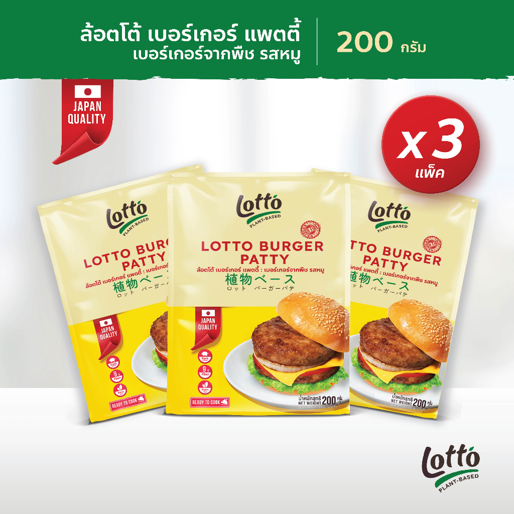 (ยกกล่อง) Lotto plant-based Burger Patty เบอร์เกอร์จากพืช 1 กล่อง ...