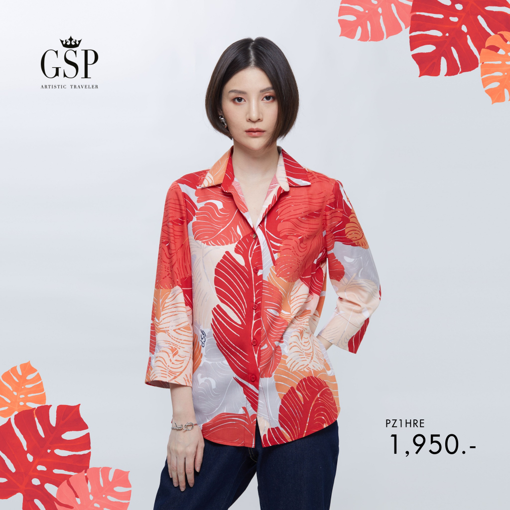 GSP Shirt เสื้อเชิ้ตผ้าเรยอน แขนสี่ส่วน ลายพิมพ์ Power of Red (PZ1HRE ...