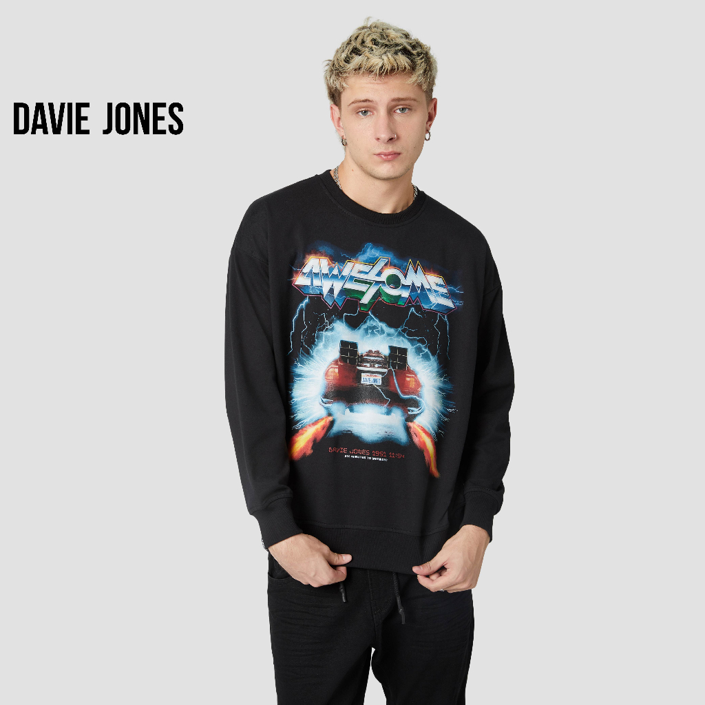 DAVIE JONES เสื้อสเวตเตอร์ โอเวอร์ไซส์ พิมพ์ลาย สีดำ Graphic Print ...